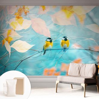 Tulup Carta Da Parati In Vlies Decorativa Per Pareti - Con Motivi Moderni - Con Colori Intensi - Per Ufficio Uccelli Primaverili 312x219 Cm