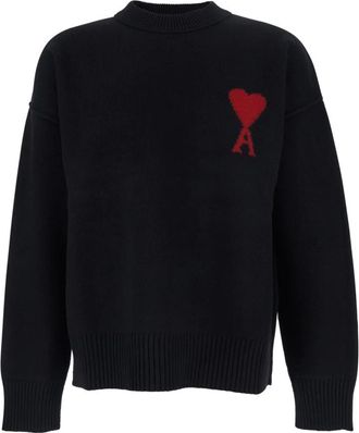 Ami Homme, Pulls, Noir, Taille: XL Pull Ras du Cou Brod&eacute; ADC Ami Paris
