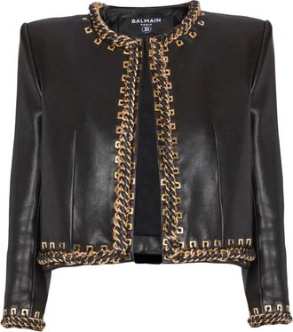 Balmain Femme, Vestes, Noir, Taille: 38 FR Veste bord &agrave; bord en agneau avec garniture de cha&icirc;ne