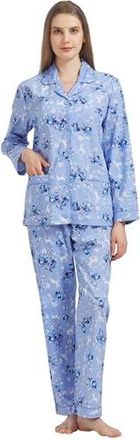 Global Ensembles de Pyjama pour Femme 100% Coton Vêtements de Nuit Manches Longues Boutonné Pantalon Taille élastiquée Cordon de Serrage,Cerf Blanc Fleur Ble