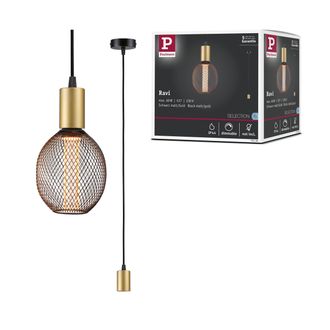Paulmann 71134 Pendelleuchte Ravi IP44 E27 max. 60W Schwarz matt, Gold Pendel ohne Leuchtmittel