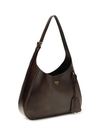 Prada Womens Boogie Medium Leather Shoulder Bag Cacao Calf Bos Taurus