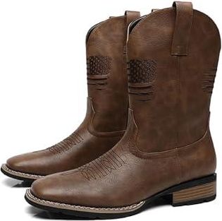 Generic Bottes de Cowboy pour Hommes, Bottes Western &agrave; Enfiler avec Bout carr&eacute; | Bottes mi-Mollet en Cuir synth&eacute;tique brod&eacute; pour Un Look d&eacute;contract&eacute; et pour L