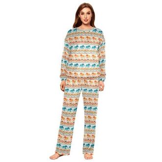 Alaza Ensemble de pyjama en polaire pour femme, motif renard mignon, vêtements de détente à manches longues, vêtements de nuit 2 pièces, pyjama thermique, s