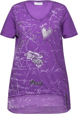 Miamoda Damen gro&szlig;e Gr&ouml;&szlig;en &Uuml;bergr&ouml;&szlig;en Plus Size T-Shirt, Cold Dyed, verzierter Druck, V-Ausschnitt, Halbarm veilchen 48 832937820-48