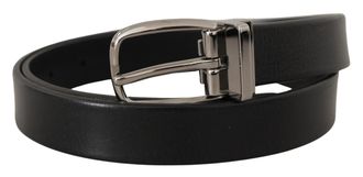 Dolce & Gabbana Mens Black Leather Silver Chrome Metal Logo Buckle Belt