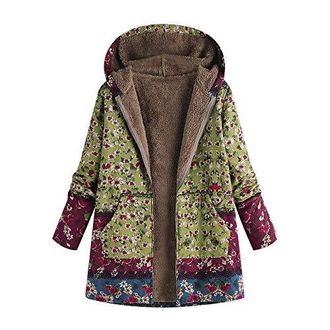 ZYUEER Femme &Eacute;L&eacute;Gant Chaud Hiver Capuche Poncho Cape M&eacute;Lange De Laine Veste Manteau &agrave; Capuche, Pullover Japan Imprim&eacute; Floral Doublure Polaire (Vert, L(EU=38)