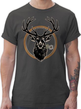 Shirtracer T-Shirt Herren - Kompatibel mit Oktoberfest - Cooler Hirsch Hirschgeweih J&auml;ger - XXL - Dunkelgrau - jagen Tshirt bayrische Trachtenmode t Shirt Octobe