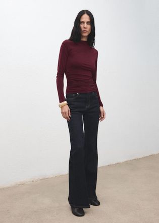 Mango T-shirt drapé cintré bordeaux - Femme - L - MANGO