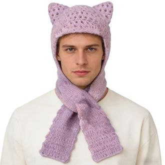 Generic &Eacute;charpe &agrave; capuche pour femme, coiffe tricot&eacute;e avec oreilles de chat, chapeau &agrave; capuche | pour femmes, skieurs, randonneurs, coureurs, magasins, voyage