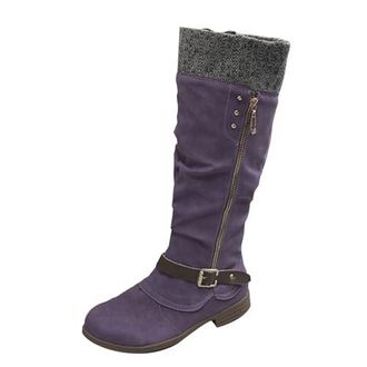 Generic Bottes hautes pour femme - Style d&eacute;contract&eacute; et confortable - Col en tricot &eacute;l&eacute;gant - Boucle &agrave; talon bas - Fermeture &eacute;clair lat&eacute;rale - Bottes d&eacute;quitat