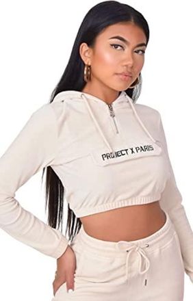 Project X Paris Sweat Velours Court &agrave; Capuche Ivoire L