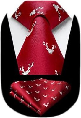 Hisdern Cravate Noël Rouge Cravates et Pochette Set Cerf de Noel Tisse Fete