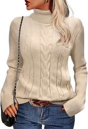 Heekpek Xnova Pull col Roulé Tricot Femmes Hiver Chaud Manches Longues, Thermal Pulls Top en Maille Irlandais, Confortable Basique Pullover Laine Chic Ajusté 