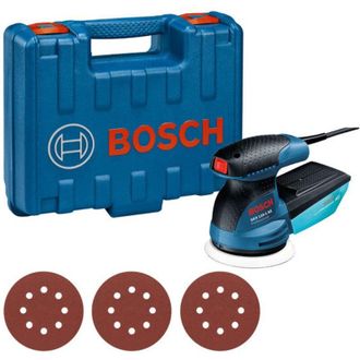 Bosch Exzenterschleifer Bosch GEX 125 1 AE 601387504 Microfilter Box, 3x Schleifbl&auml;tter C470