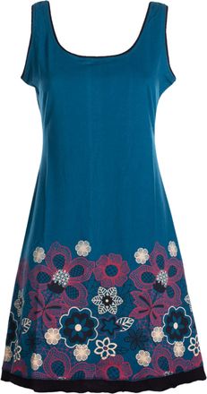 vishes Damen Longshirt-Kleid mit Bl&uuml;mchen in T&uuml;rkis I Gr&ouml;&szlig;e XS (34-36) I Handgefertigt aus 100% Baumwolle I Stylisches Sommerkleid f&uuml;r Freizeit & Alltag I Na