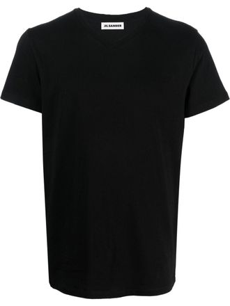 Jil Sander t-shirt en coton à col v - Noir