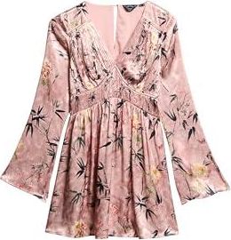 Superdry Mini robe jacquard &agrave; manches &eacute;vas&eacute;es pour femme, Ombre japonaise florale rose p&acirc;le, 42