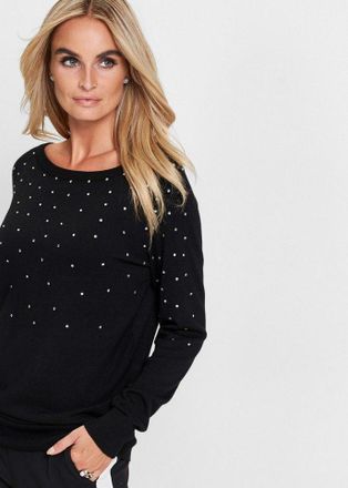 Bonprix Strickpullover (1-tlg) Rundhalsausschnitt, mit Steinchenverzierung, Viskosemischung