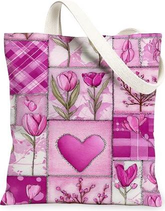 Generic Sacs fourre-tout en toile patchwork floraux, design floral vintage, sacs &agrave; provisions l&eacute;gers et r&eacute;utilisables, style boh&egrave;me printanier &eacute;l&eacute;gant Eco-Fr,