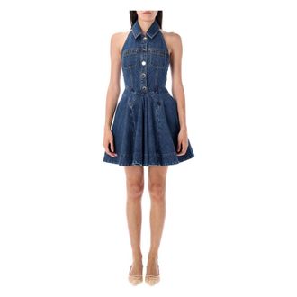 Self Portrait Femme, Robes, Bleu, Taille: 36 FR Robe en Denim Bleu &agrave; Col Halterneck &Eacute;vas&eacute;e