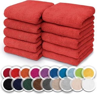 NatureMark Lot de 10 Gants de Toilette en éponge pour Le Visage et Les Mains - 100% Coton, Doux et absorbants - 30×30 cm, Rouge