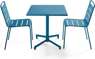 Oviala Palavas Gartenm&ouml;bel-Set, 70 cm und 2 Gartenst&uuml;hle, aus Metall, Pacific Blau