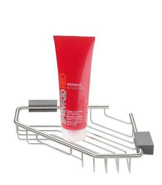 Tiger Cliqit Duschkorb Eckversion, Korpus aus Edelstahl gebürstet/Wandbefestigung ABS Kunststoff, grau