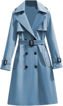 Onsoyours Manteau Long pour Femme Trench-coat Chaud Hiver Veste Coat Manches Longues A Bleu XXL