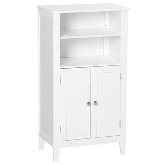 Kleankin Badezimmerschrank mit verstellbaren Einlegeböden und Schrank mit 2 Türen, Mehrzweckschrank aus Holz, weiß, 50x30x93cm