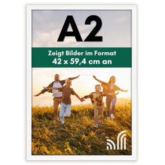 Americanflat Bilderrahmen A2 in Weiß - Verbundholz mit Kristallklare Abdeckung aus Acryl - Horizontale und Vertikale Formate für die Wand