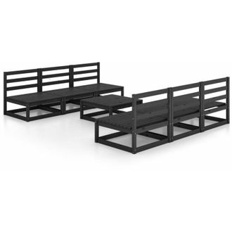 vidaXL 7-tlg. Garten-Lounge-Set Schwarz Massivholz Kiefer Vidaxl