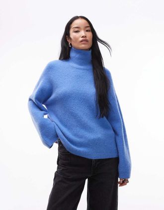 Arket Pull col roulé en laine et alpaga - Bleu clair-rose