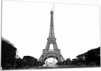 Wallario Herdabdeckplatte/Spritzschutz aus Glas, 2-teilig, 80x52cm mit 13 mm hohen Füßen, für Ceran- und Induktionsherde, Eiffelturm in Paris - schwarz weiß