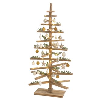 Mendler Deko-Weihnachtsbaum HWC-H77, 3D-Christbaum Weihnachtsdekoration, Shabby-Look Tannenholz verstellbar 130x82x82cm - Natur