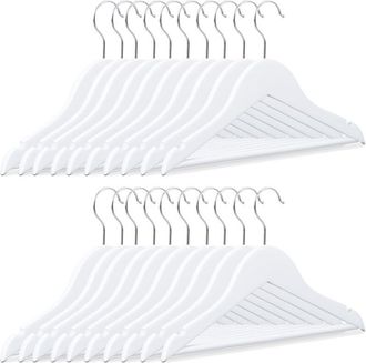 Relaxdays 80 x Kinderkleiderb&uuml;gel, Holz, 360&deg; drehbarer Haken, Holzkleiderb&uuml;gel Kinder, HxB: 18 x 30,5 cm, Kleiderb&uuml;gel Set, wei&szlig;