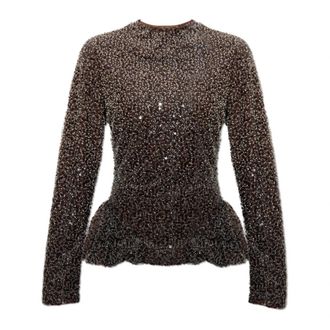 Rotate Paillettentop mit langen &Auml;rmeln - - Blouses & Shirts - Damen - Braun - XS
