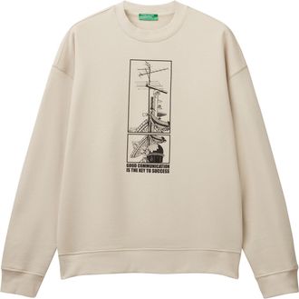 Benetton Sweatshirt ohne Kapuze für Herren, beige, L