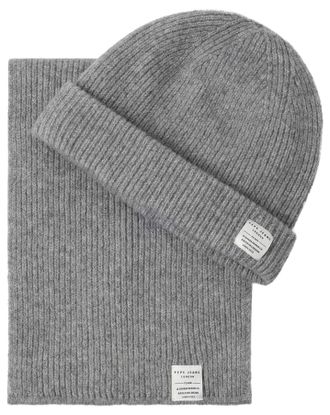 Pepe Jeans London Edward Set Schal, Grau (Dunkelgrau meliert), Einheitsgr&ouml;&szlig;e