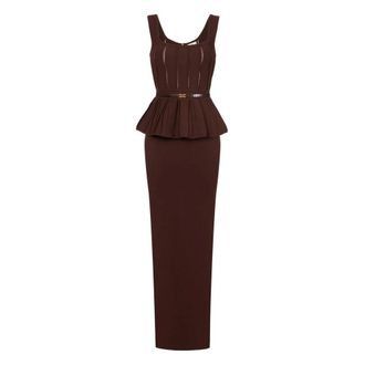 Elisabetta Franchi Femme, Robes, Brun, Taille: 42 FR Robe en maille Red Carpet avec basque