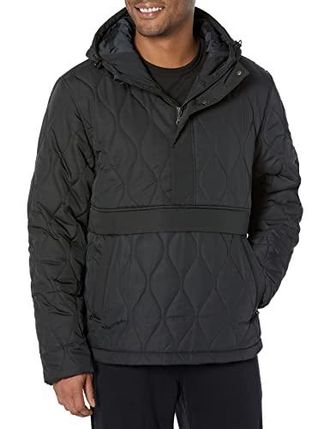 Amazon Essentials Anorak Manteau matelass&eacute; &agrave; Capuche et Fermeture &eacute;clair 1/4 pour Homme Noir Taille L