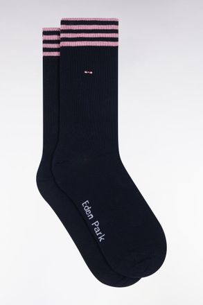 Eden Park Chaussettes En Coton Stretch M&eacute;lang&eacute; Marine &Agrave; Bordures Cercl&eacute;es