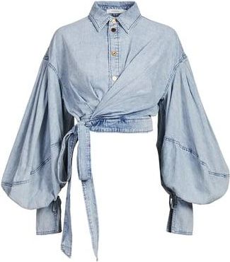 Zimmermann Top denim &agrave; nouer en coton