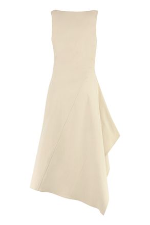 Bottega Veneta Womens Cotton Midi-Dress Beige
