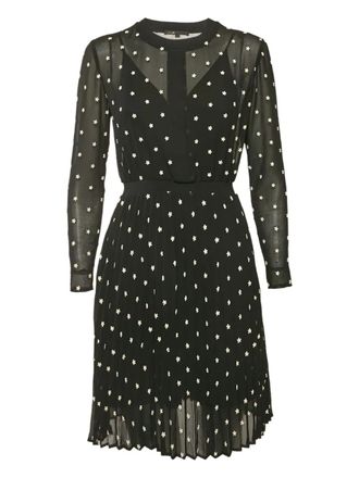 Maje robe pliss&eacute;e &agrave; broderie florale - Noir