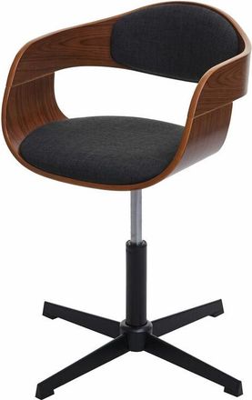 Hhg Chaise de salle à manger 496, réglable en hauteur, bois courbé, aspect noyer, tissu gris foncé