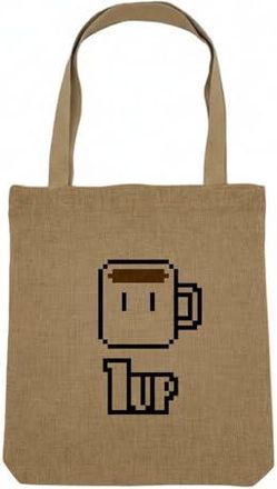 Fabulous Sac Shopping Tote Bag Aspect Lin - Coffee Up Pixel Art Retro Gaming Jeux Video Humour Blague - Sac de Courses Toile Epaisse 360g Beige Naturel Cabas P
