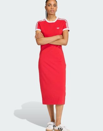 adidas Originals Robe ajust&eacute;e &agrave; 3 bandes - Rouge &eacute;carlate/blanc