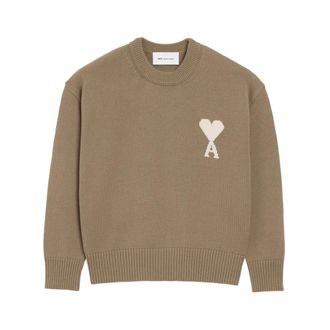 Ami Homme, Pulls, Beige, Taille: L Intarsia Knit Crew Neck Sweater