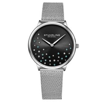 Stührling Silber und Schwarz Symphony Quartz 38mm